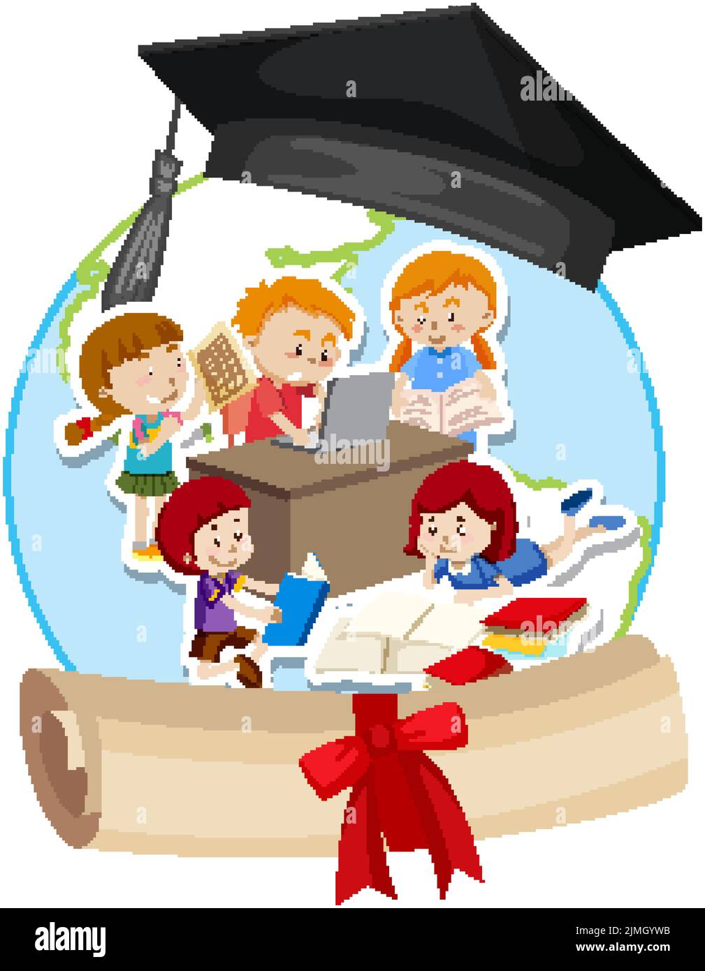 Mortarboard hat with students doing homework illustration Stock Vector ...