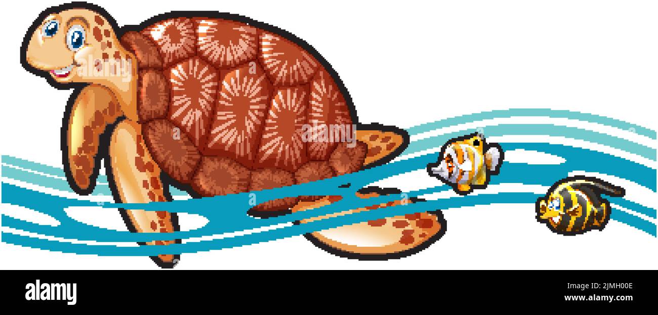 Turtle and fish in cartoon style illustration Stock Vector Image & Art ...