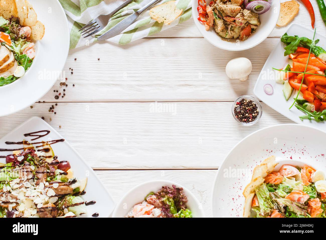 food buffet top view restaurant dish plates white Stock Photo - Alamy
