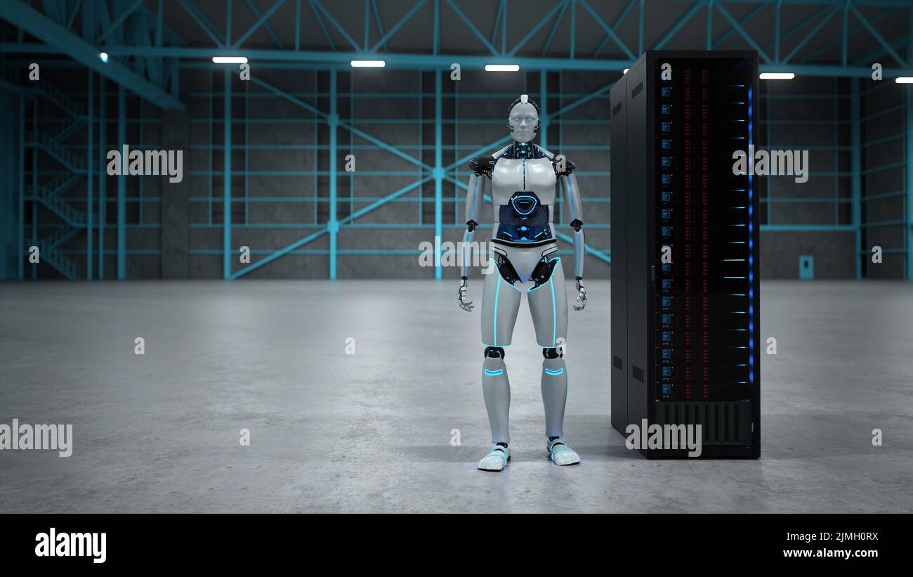 Humanoid Robot Server Hall Stock Photo - Alamy