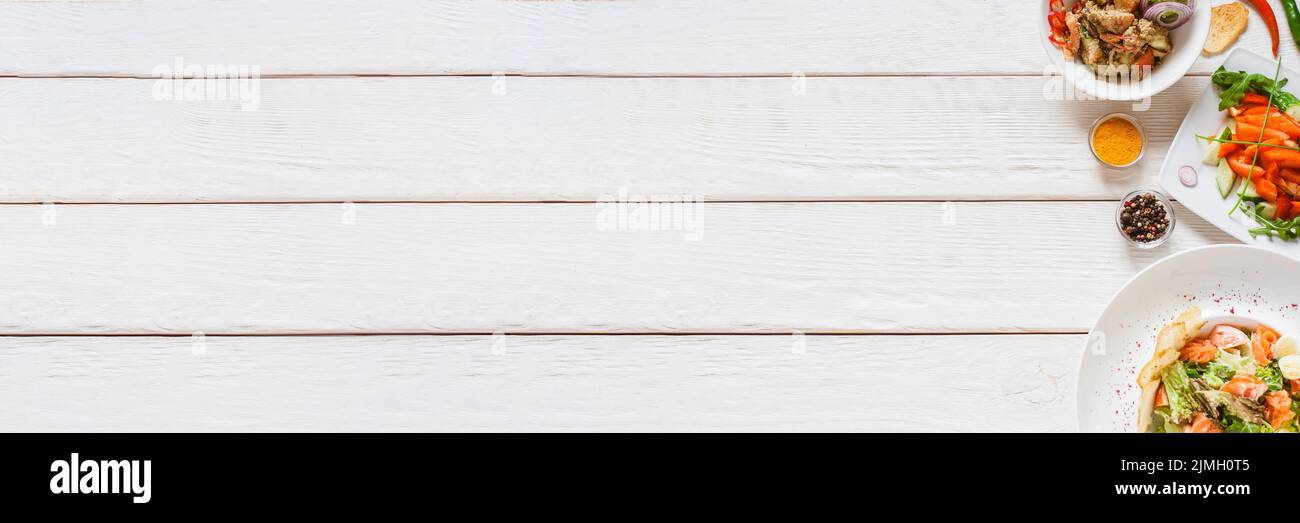 food top view table restaurant dish dining plates Stock Photo - Alamy