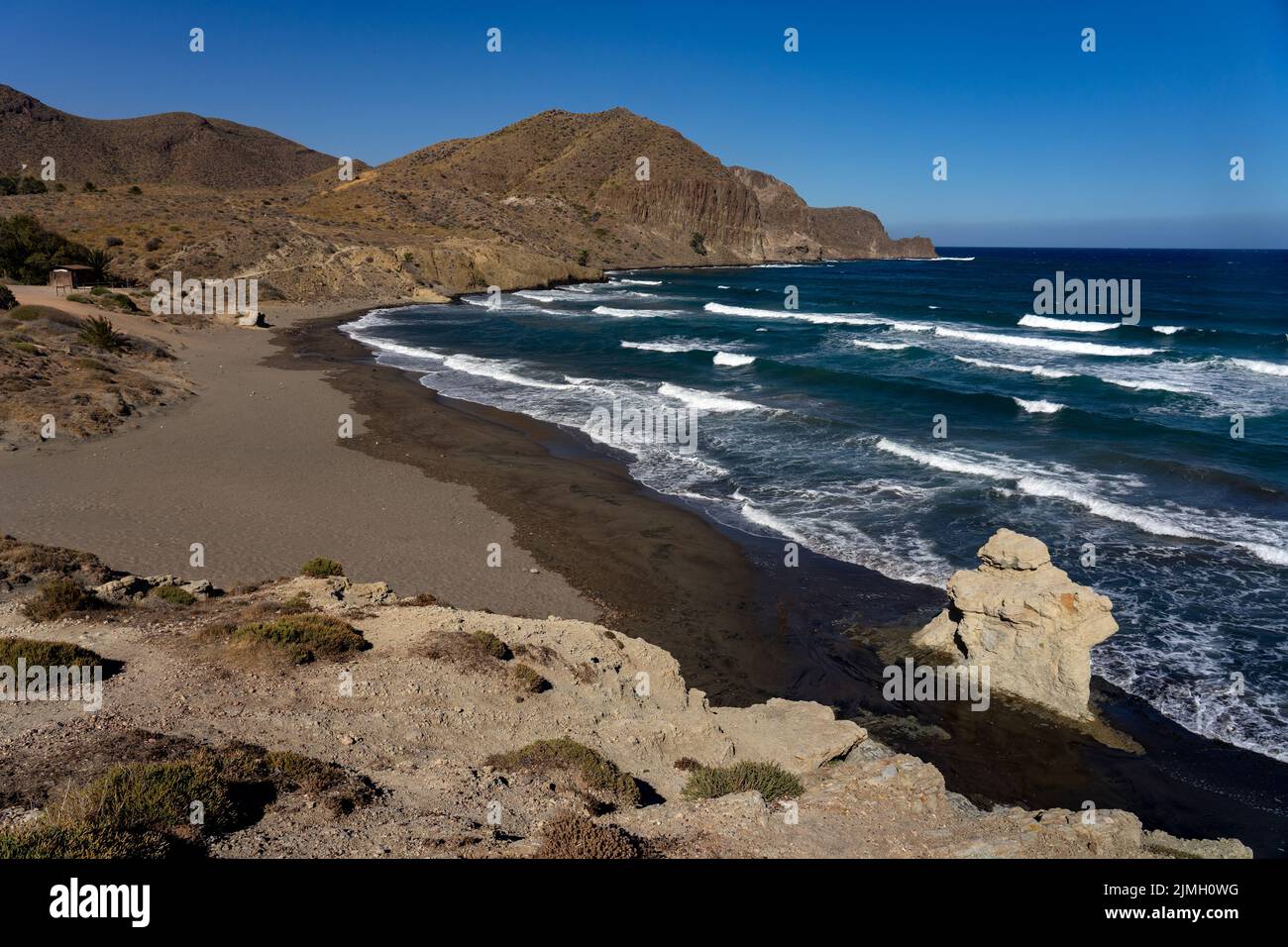 Panoramic view of cliffs and beaches in the Gata Cape Natural Park ...