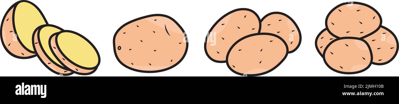 Four different shapes of potatoes colorful doodle. for web and ...