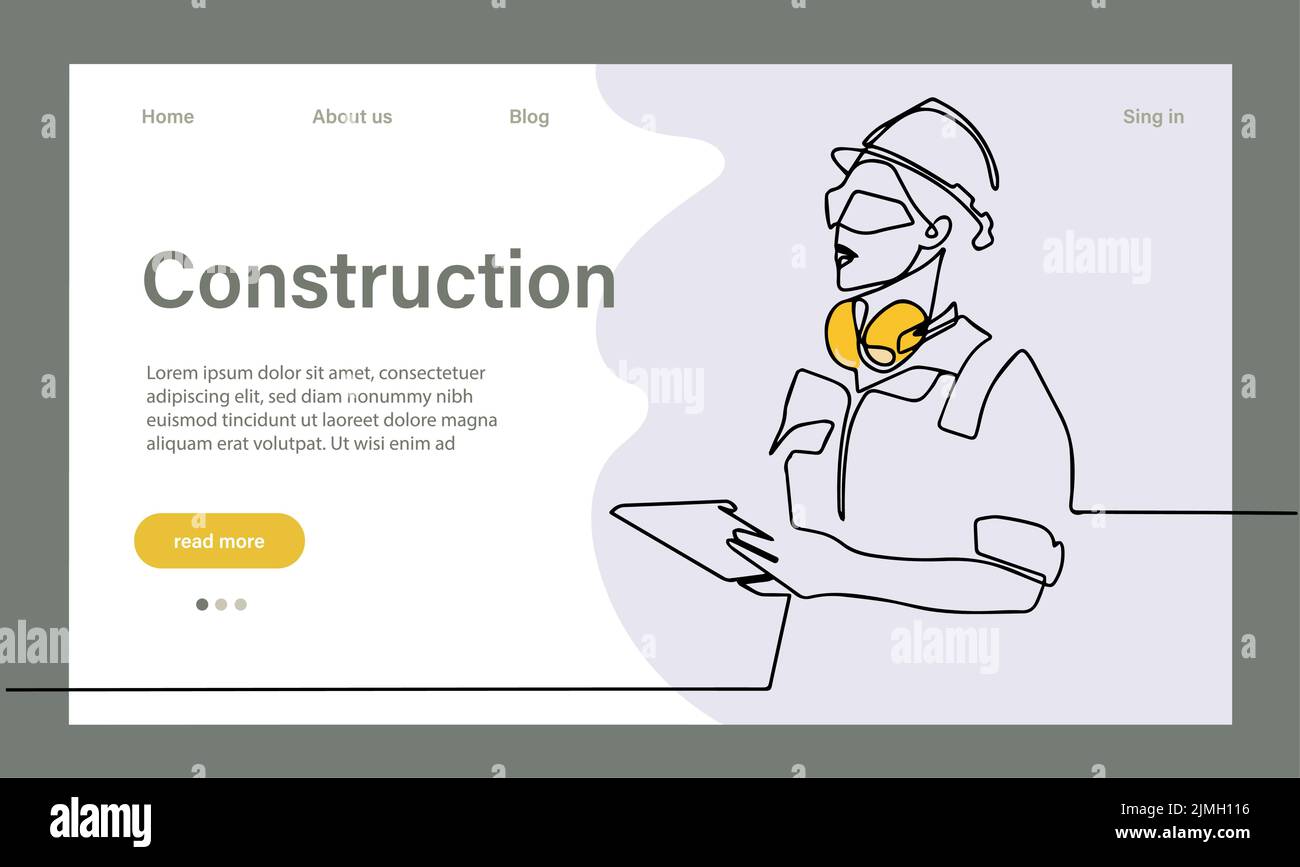 Vector landing page of architecture works with protective face masks ...