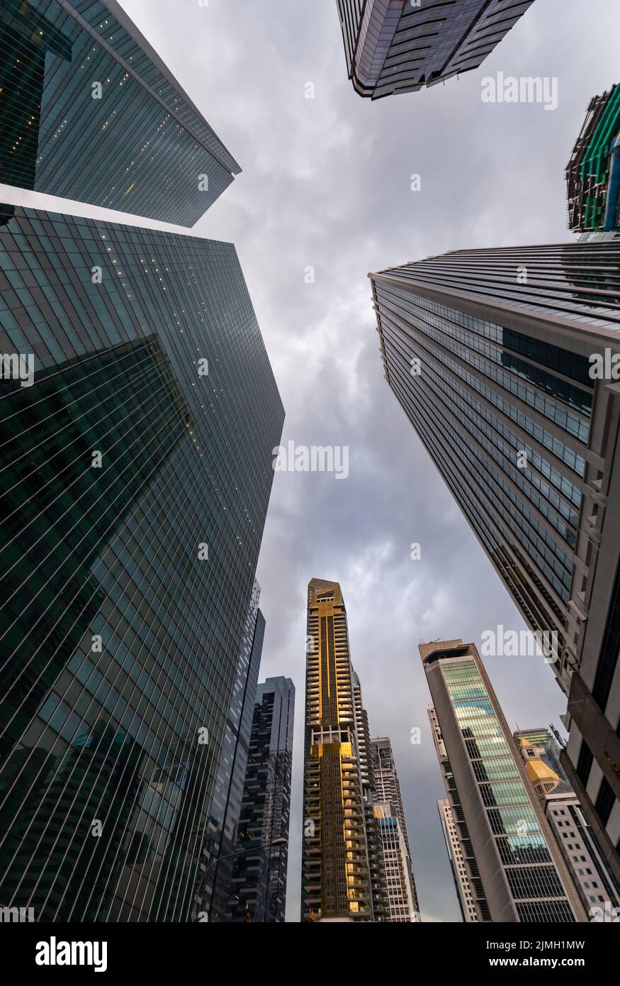 Glass Facades of skyscrapers of the financial district of Singapore on ...