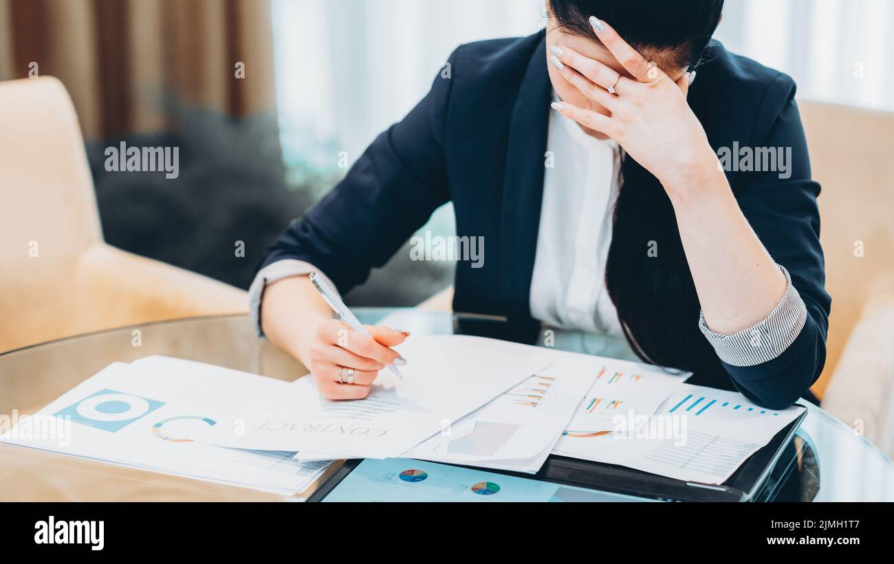 paperwork deadlines stressed business woman office Stock Photo - Alamy