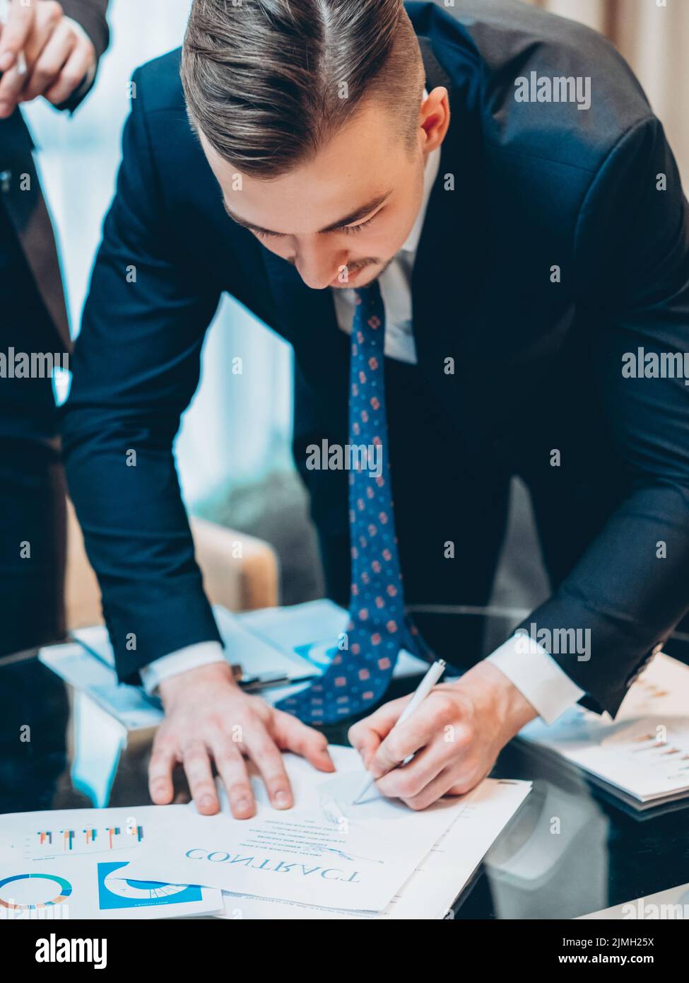 career growth promotion business man contract Stock Photo - Alamy