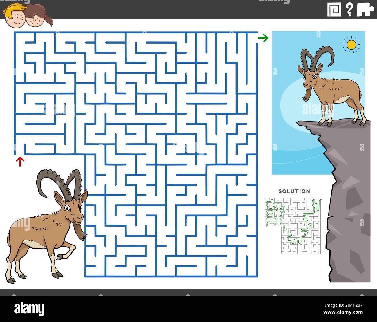 Maze game with cartoon ibex or capricorn animal character Stock Photo ...