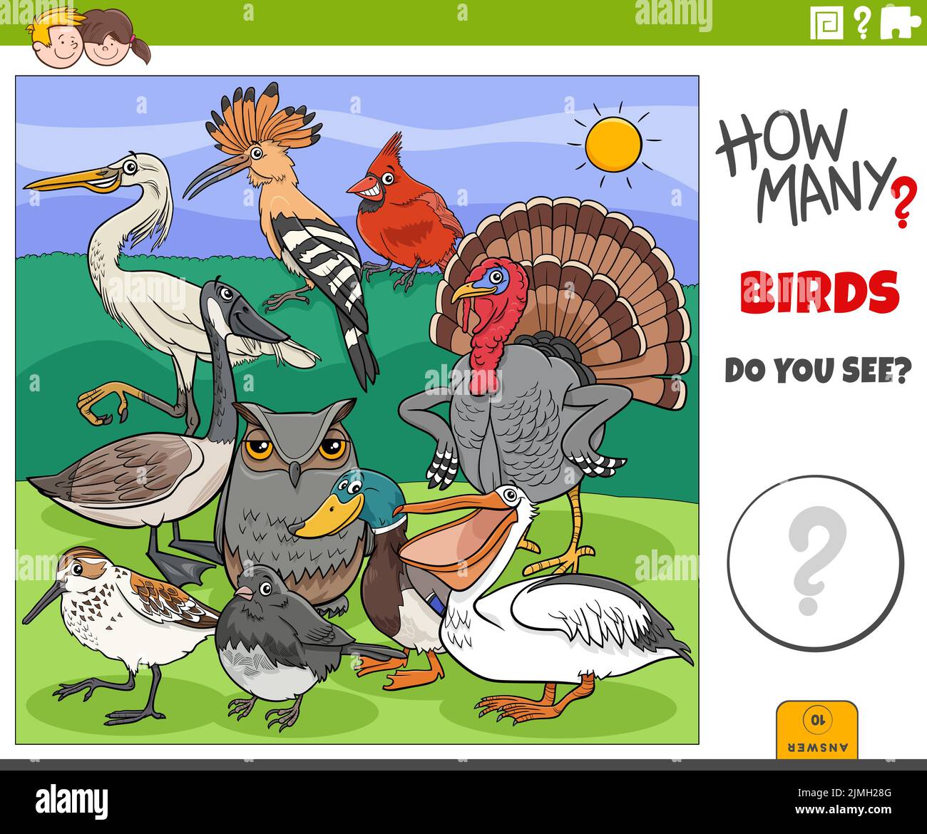 How many birds educational cartoon game for children Stock Photo - Alamy