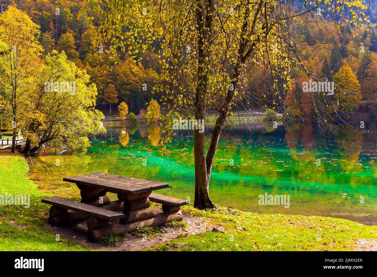 Lake Fuzine. Cozy picnic corner Stock Photo - Alamy