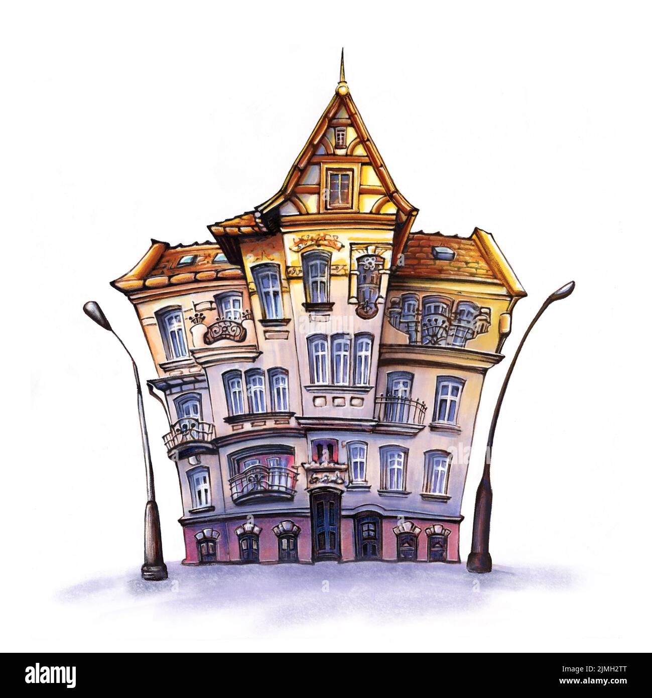Marker sketch of cosy house in Poznan, Poland Stock Photo - Alamy