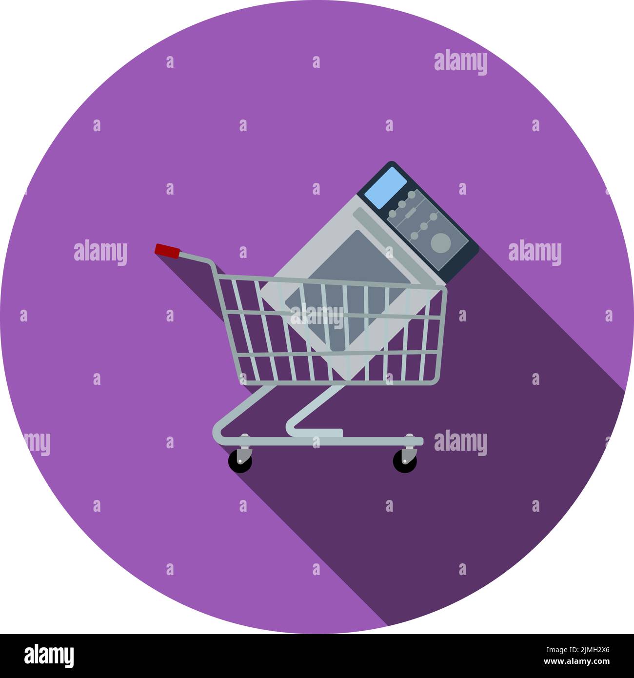 Shopping Cart With Microwave Oven Icon. Flat Circle Stencil Design With ...