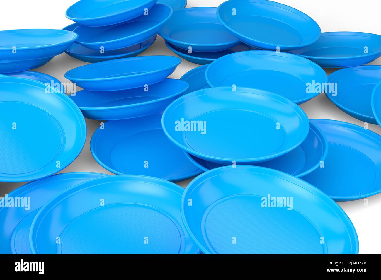Heap of disposable utensils like plate on white background. 3d render ...