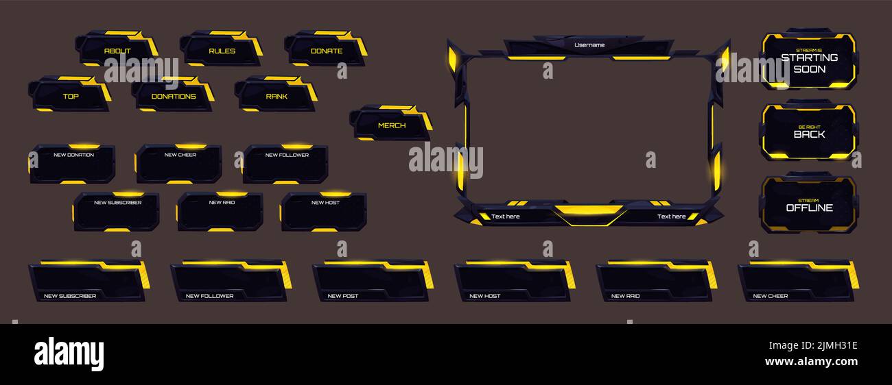 Game stream overlay, ui frame with yellow neon glow. Digital user ...