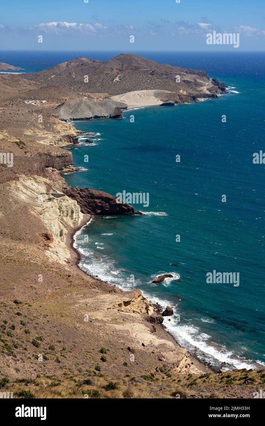 Panoramic view of cliffs and beaches in the Gata Cape Natural Park ...