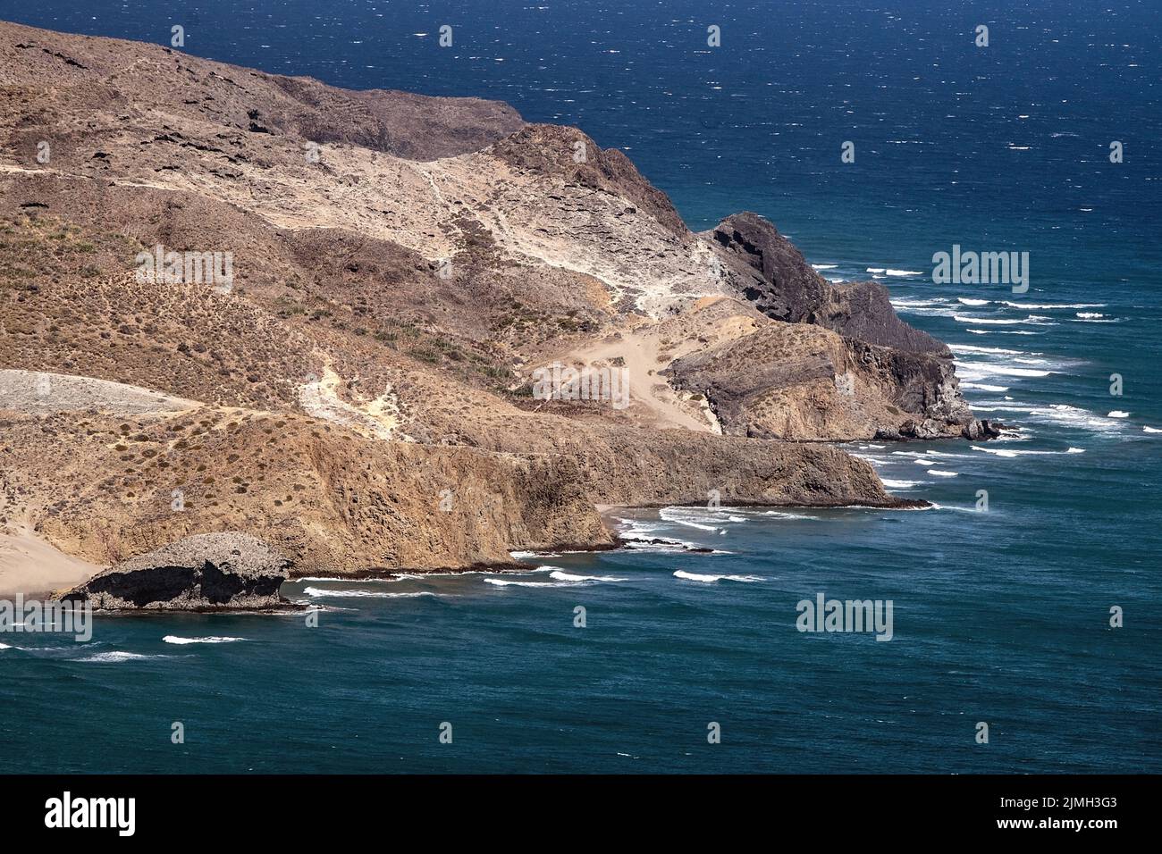 Panoramic view of cliffs and beaches in the Gata Cape Natural Park ...