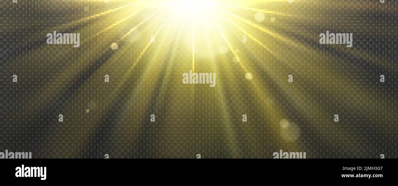Sun light effect with yellow rays and lens glare isolated on ...