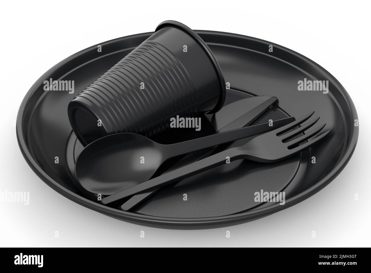 Set of disposable utensils like plate, folk, spoon,knife and cup on ...