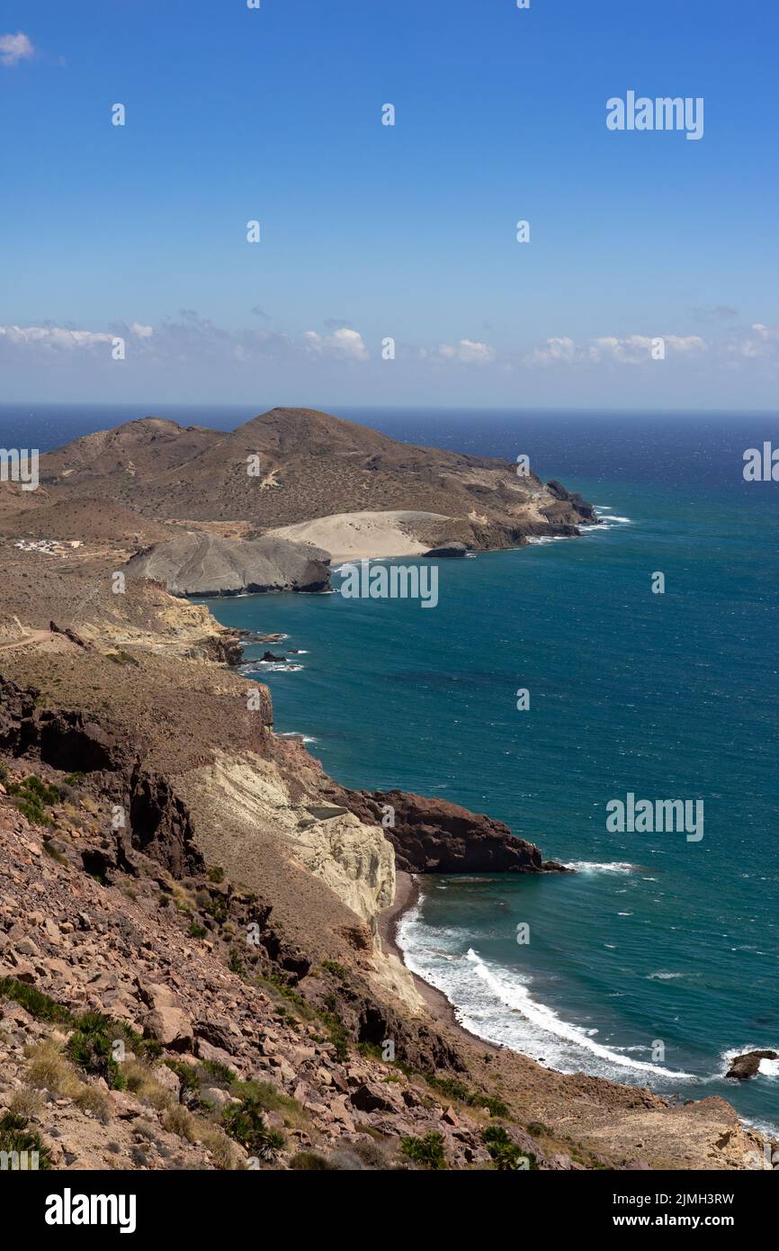 Panoramic view of cliffs and beaches in the Gata Cape Natural Park ...