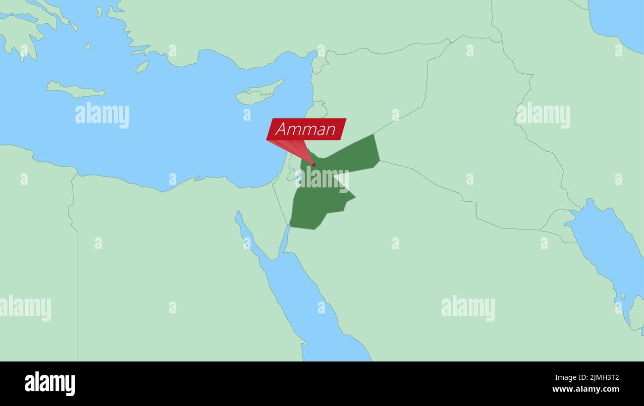 Map of Jordan with pin of country capital. Jordan Map with neighboring ...