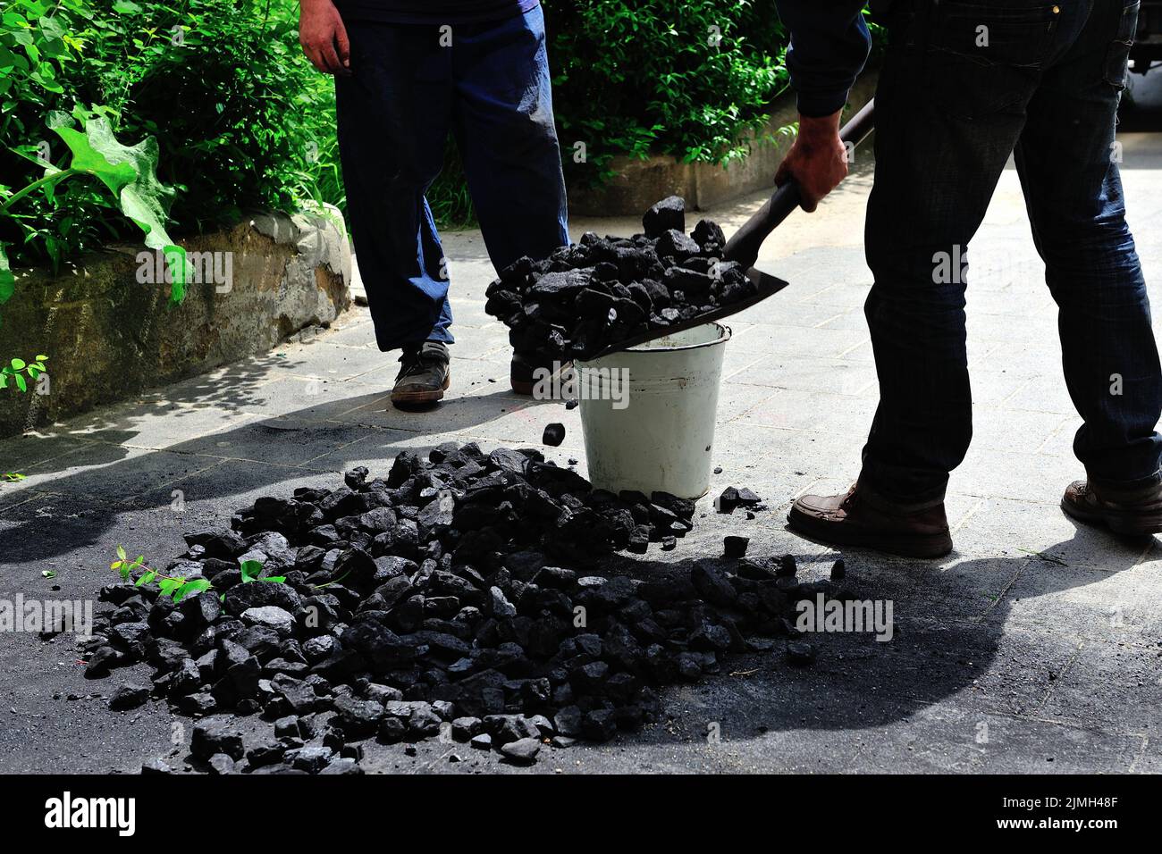 business, coal, unloading, burning, heating, energy, winter, daily life ...