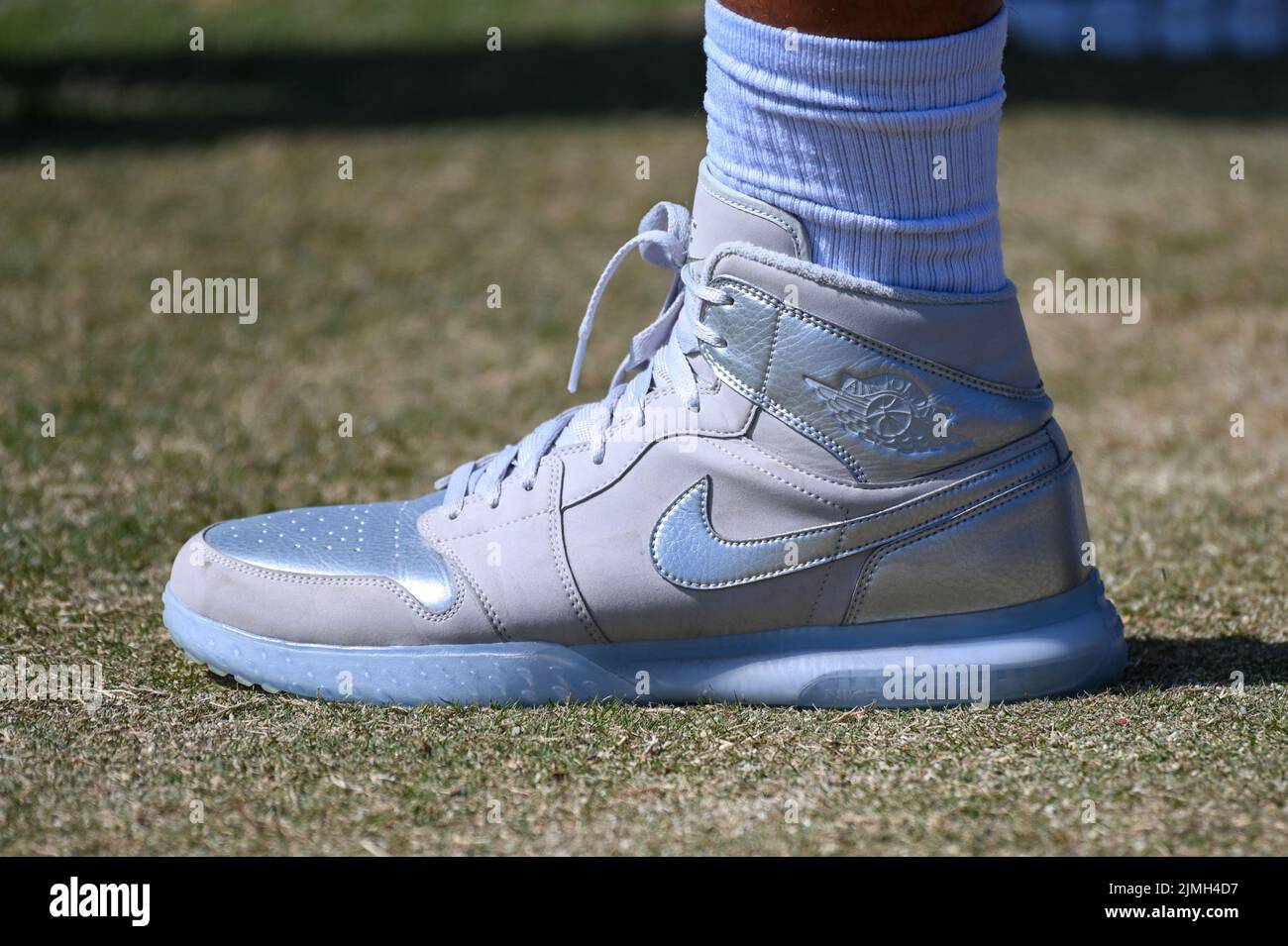 Detailed view of the custom Air Jordan 1 shoes worn by Dallas Cowboys ...