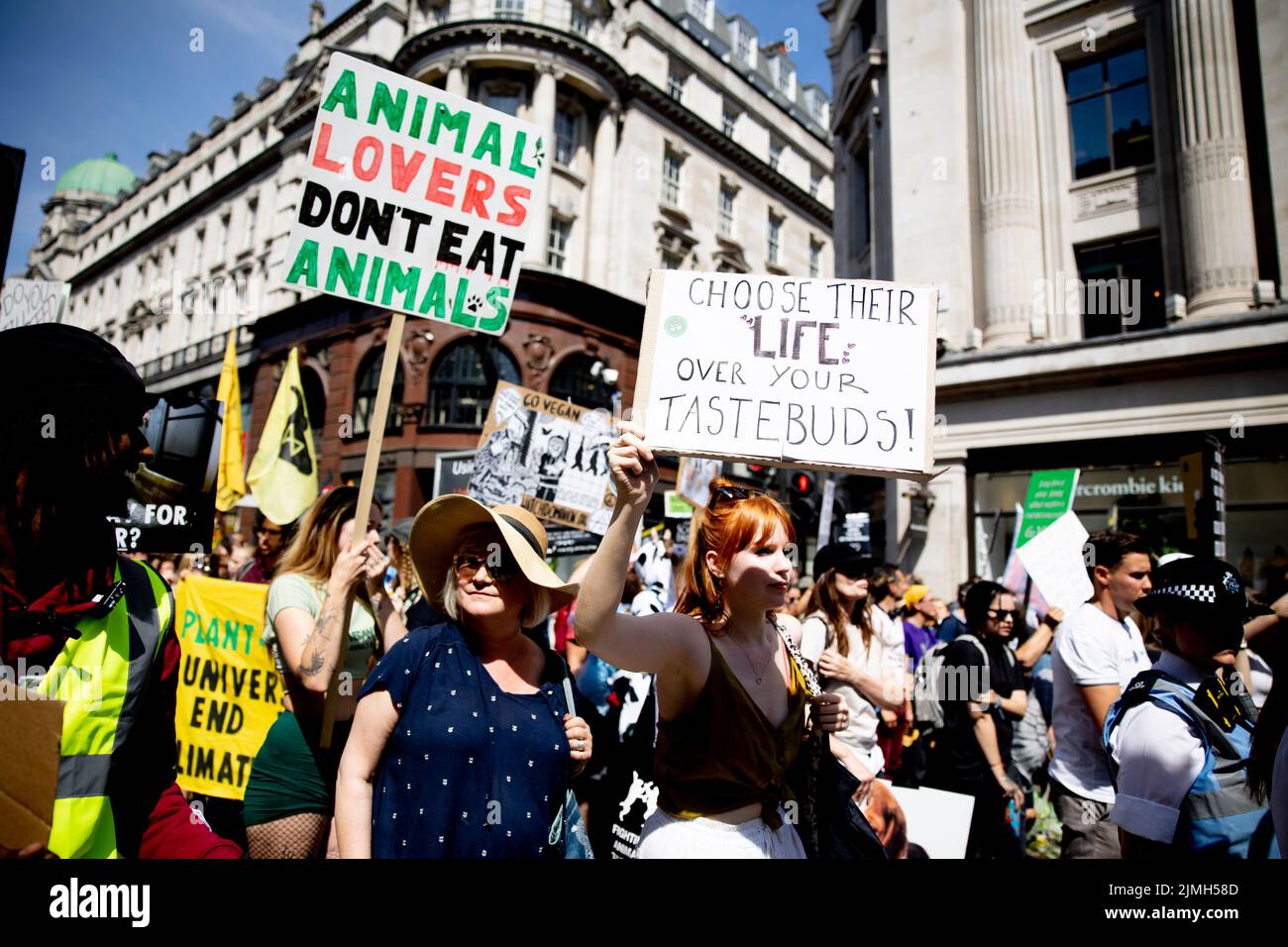 Activists seen holding placards during the demonstration. Animal rights ...