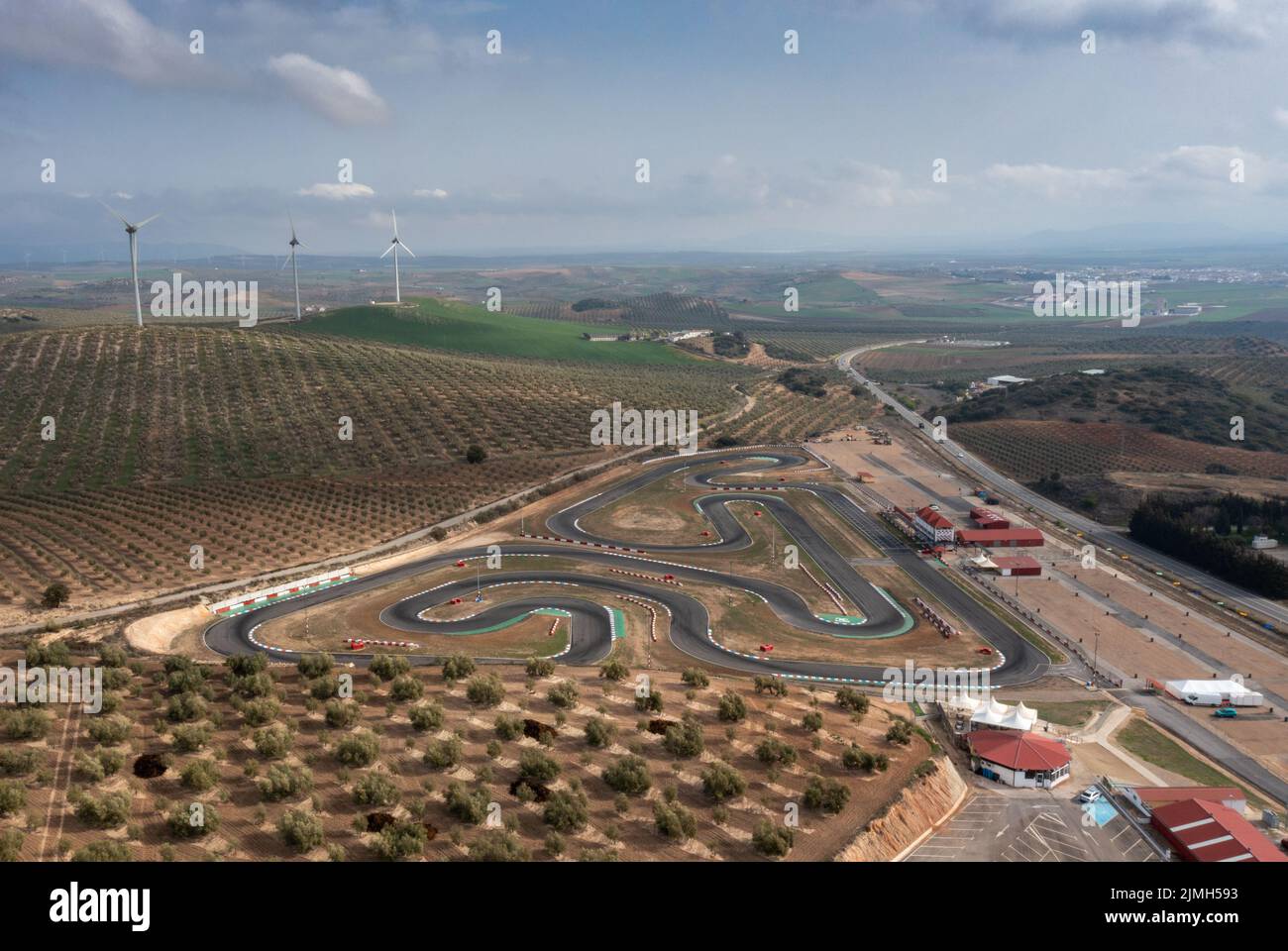 Aerial view of the FIA World Championship go-kart track in Campillos ...
