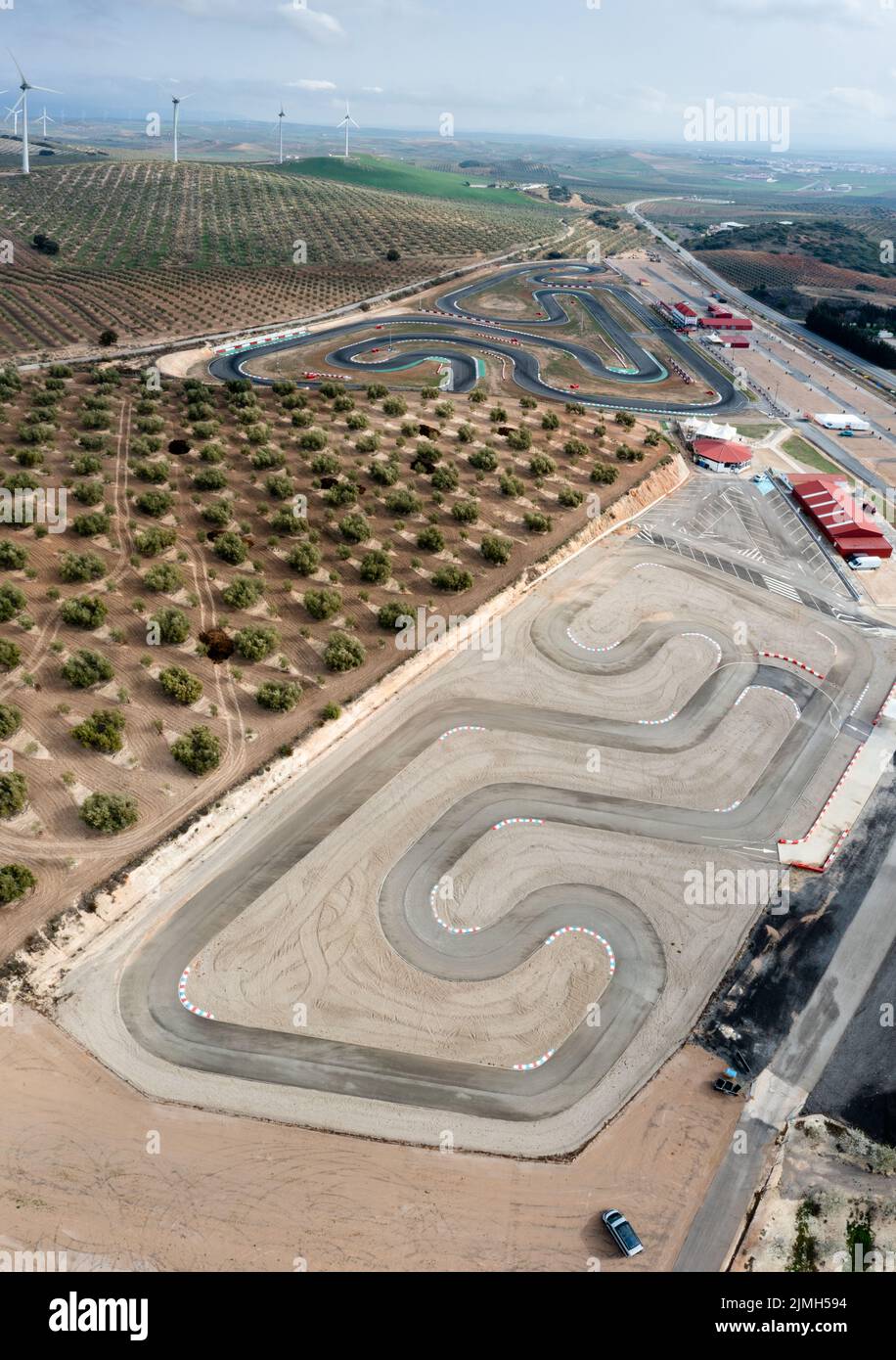 Aerial view of the FIA World Championship go-kart tracks in Campillos ...