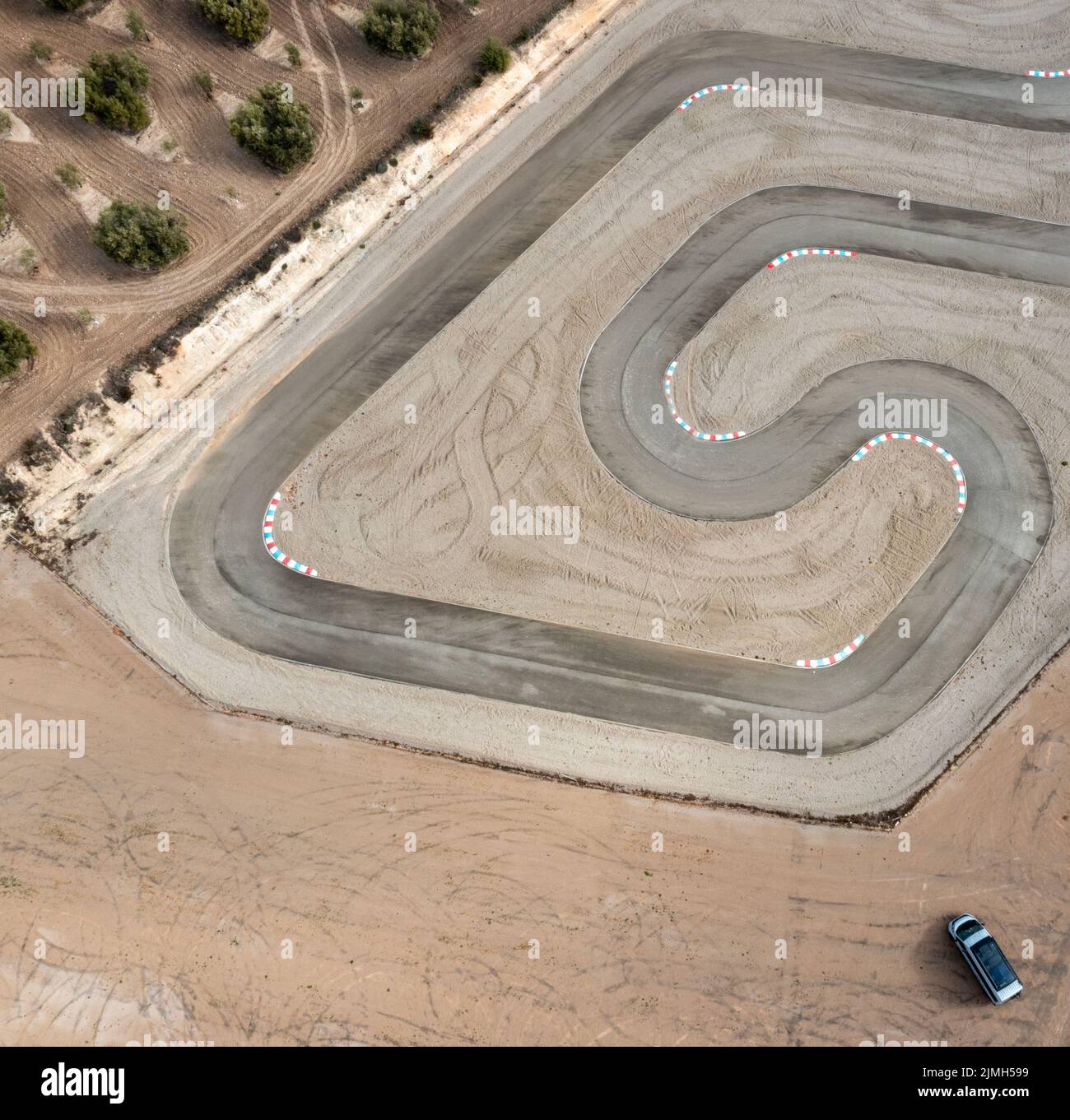 Aerial view of the go-kart track in Campillos with a camper van parked ...