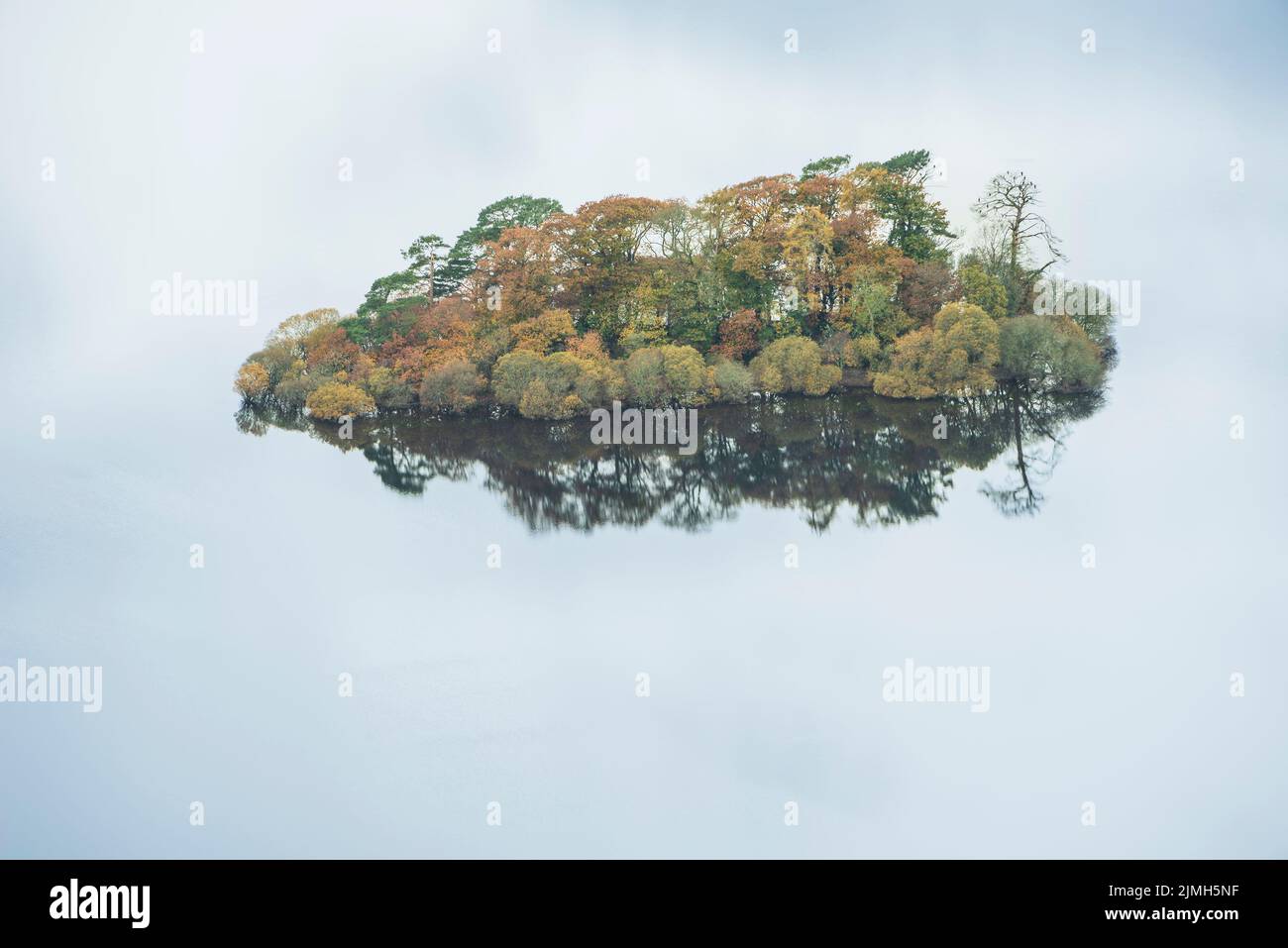 Abstract landscape Autumn image of view of islands in Derwentwater with ...
