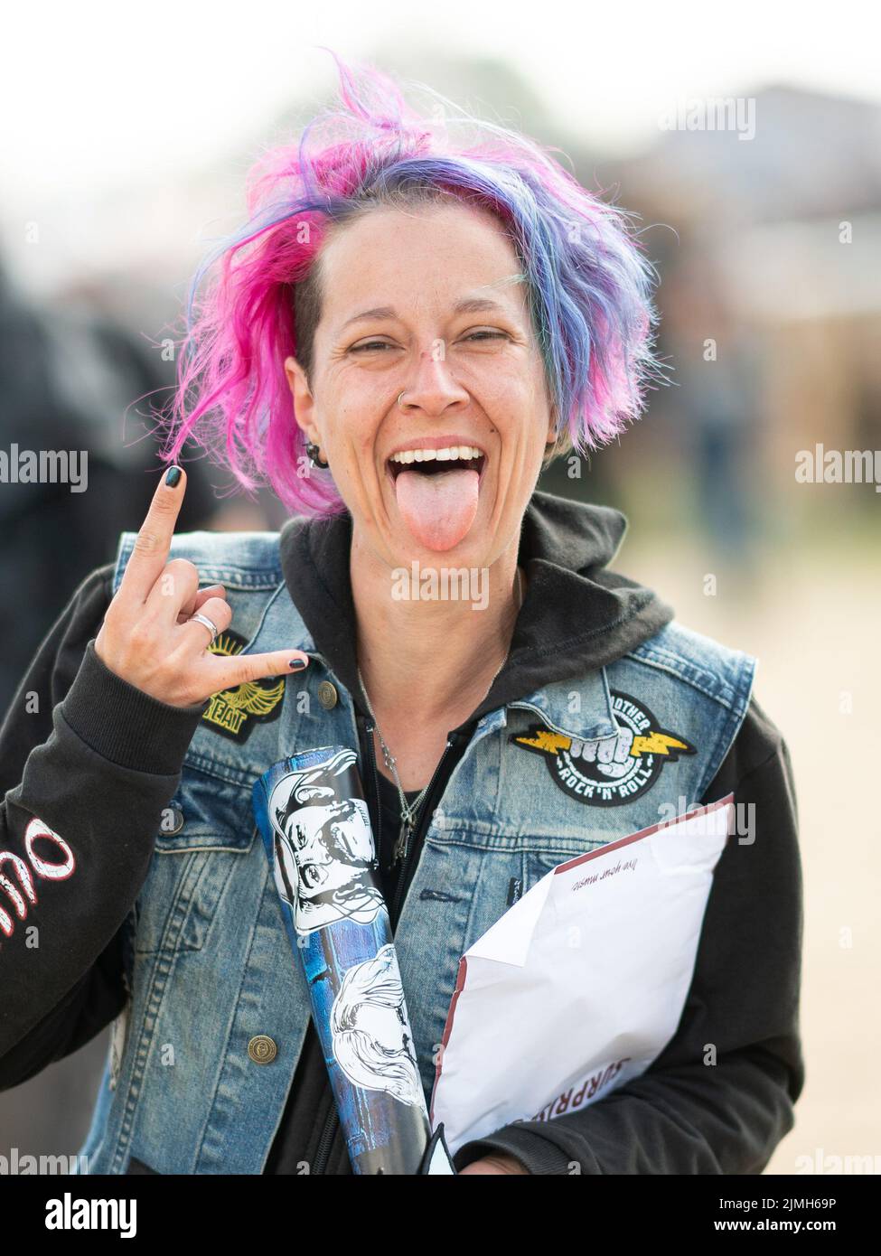 Wacken, Germany. 06th Aug, 2022. Festival visitors at the Wacken Open ...