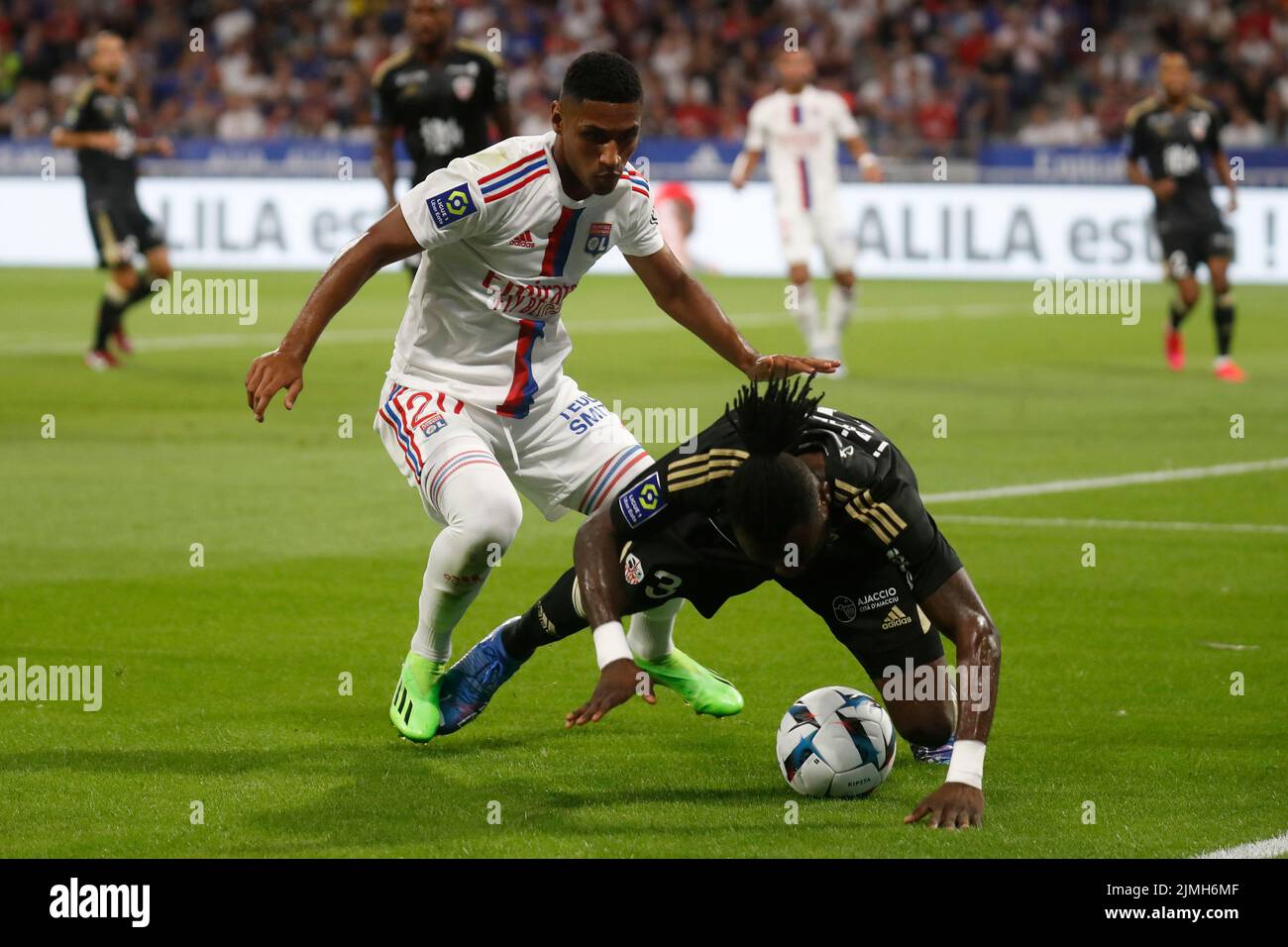 Ismael DIALLO of Ajaccio and Cardoso TETE of Lyon during the French ...