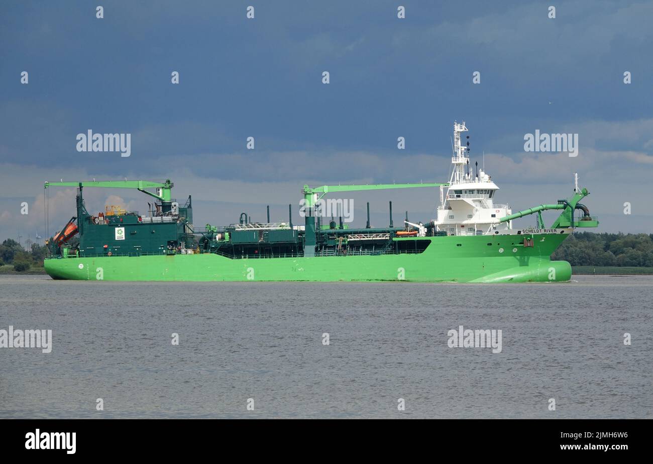 Ship on the Lower Elbe Stock Photo - Alamy