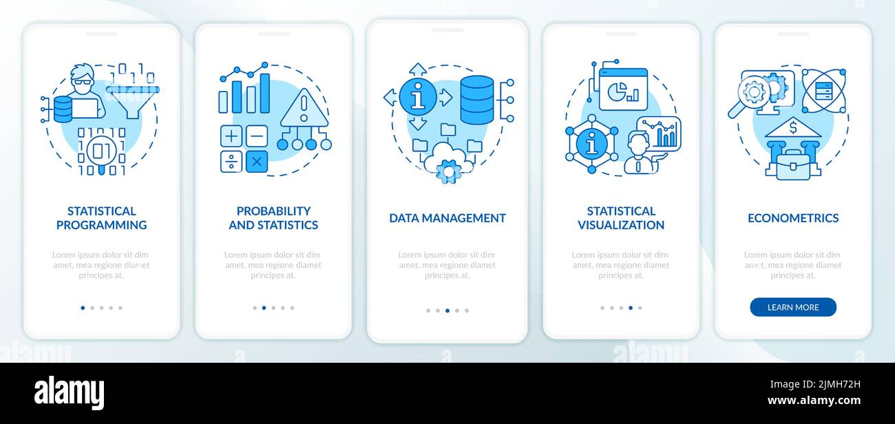 Data analyst skills blue onboarding mobile app screen Stock Vector ...