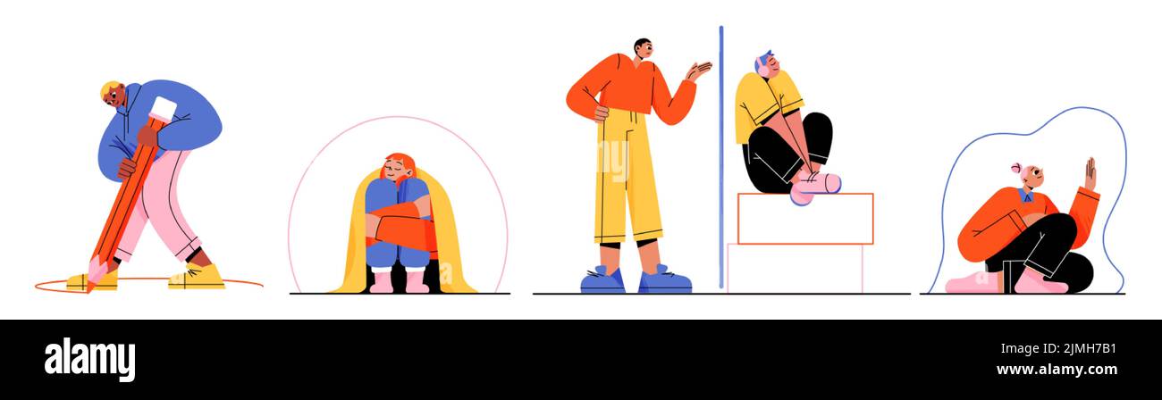 Boundaries of personal space, person safe zone concept. Vector flat ...