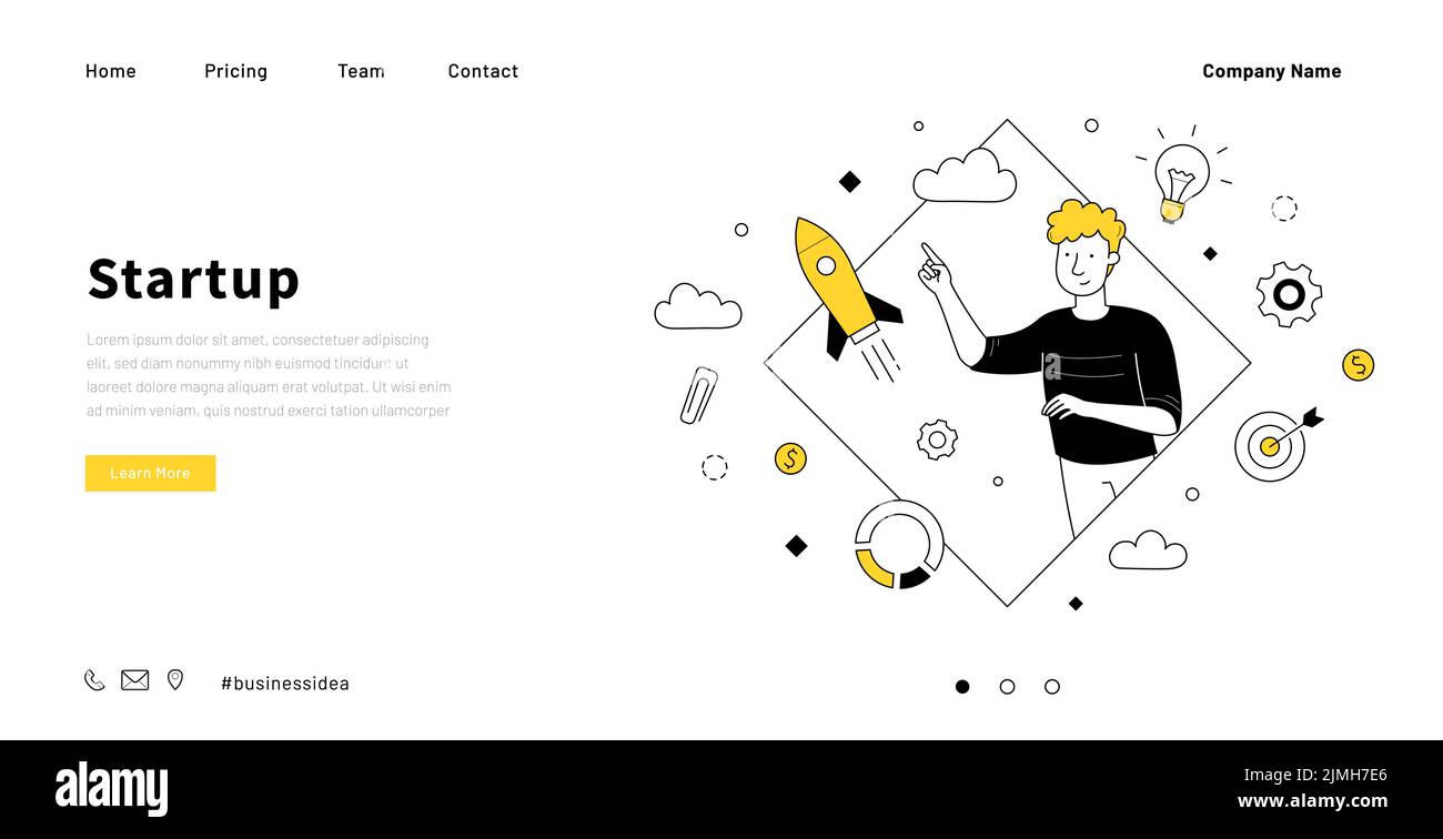 Startup company website doodle template. Successful business home page ...