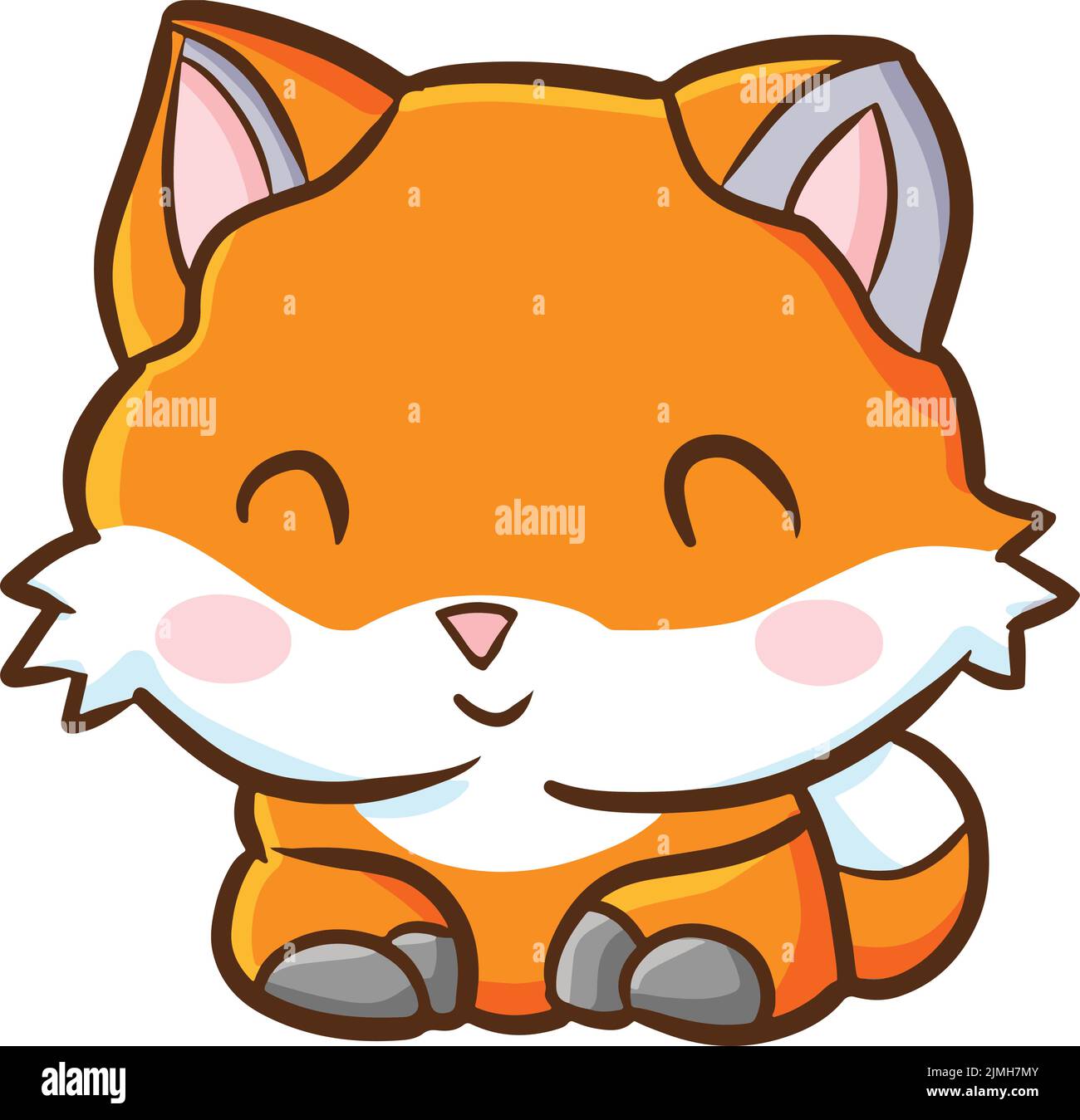 A vector of funny and cute fox cartoon sitting and smiling isolated on ...
