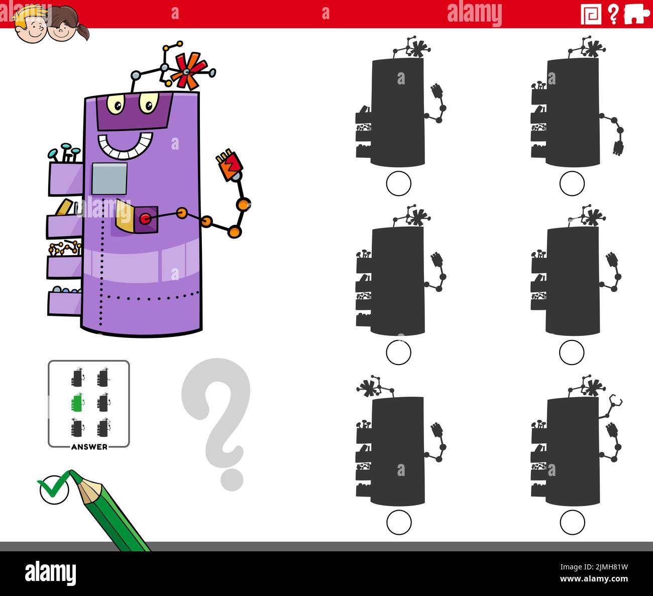 Shadows game for kids with cartoon robot character Stock Photo - Alamy