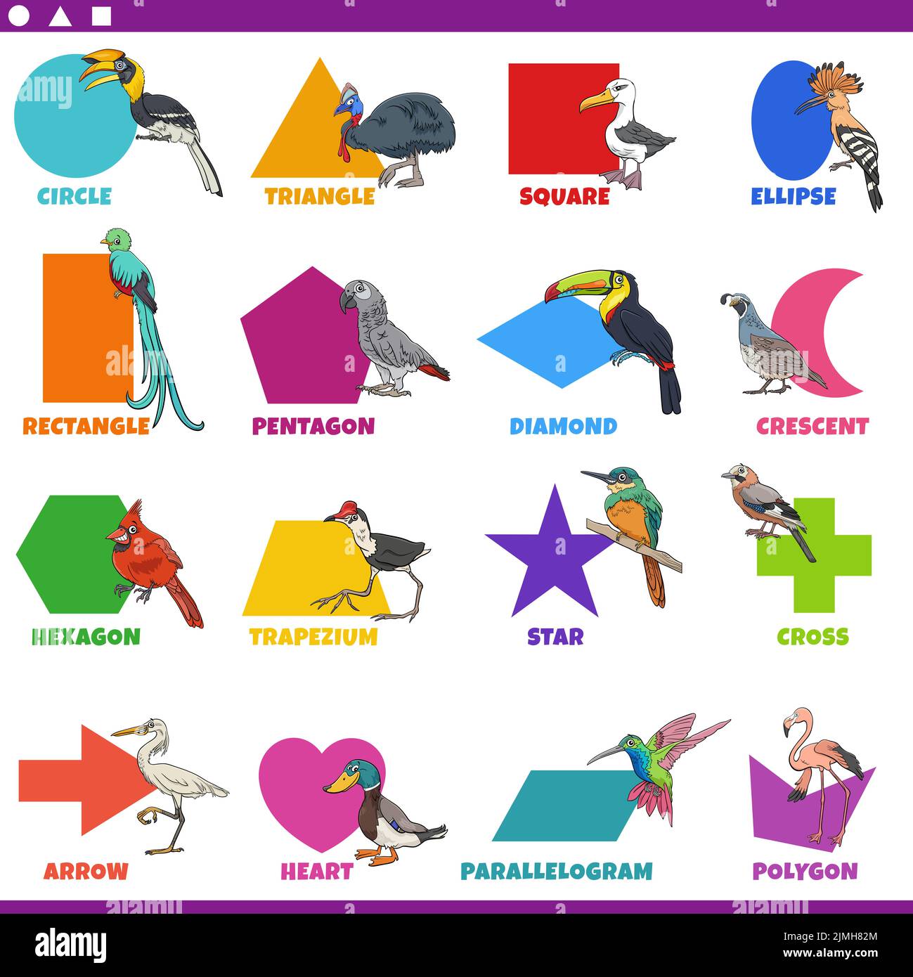 Basic geometric shapes with comic birds characters set Stock Photo - Alamy