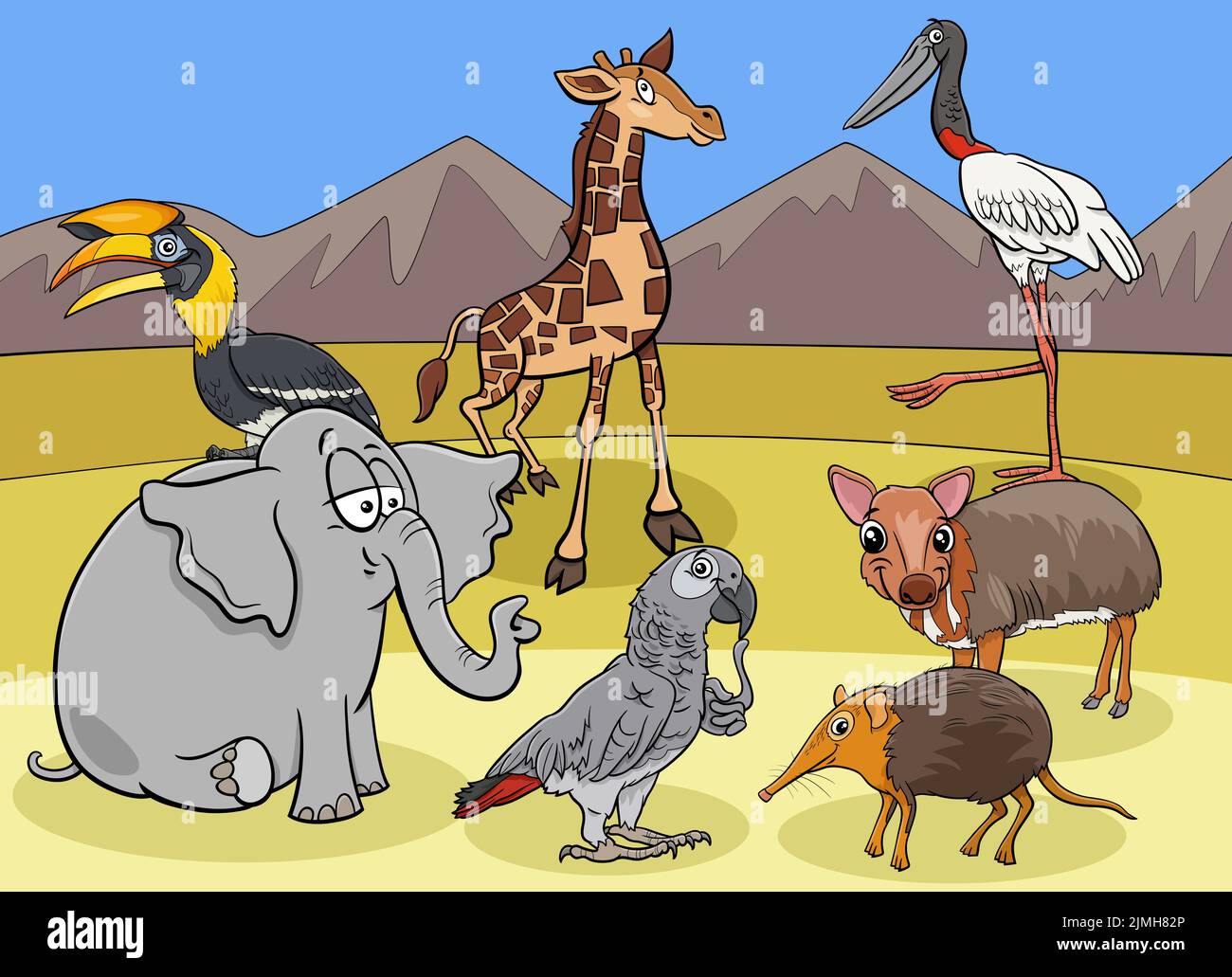 Cartoon wild African animals comic characters group Stock Photo - Alamy