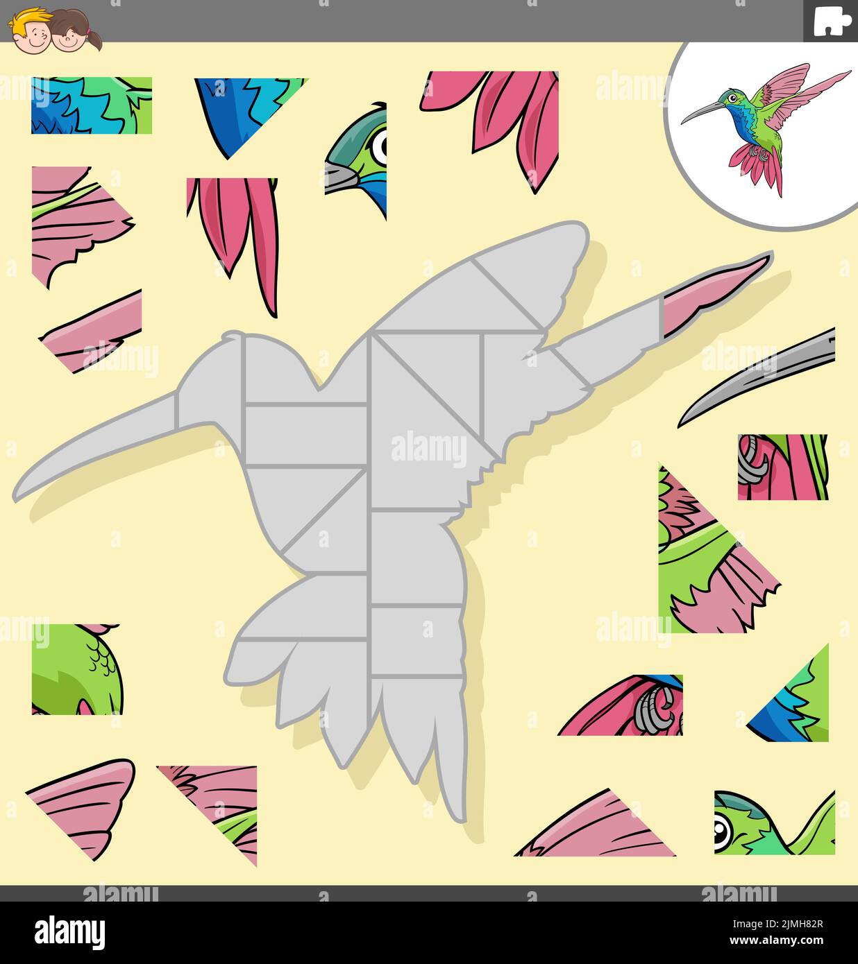 Jigsaw puzzle game with cartoon hummingbird bird character Stock Photo ...