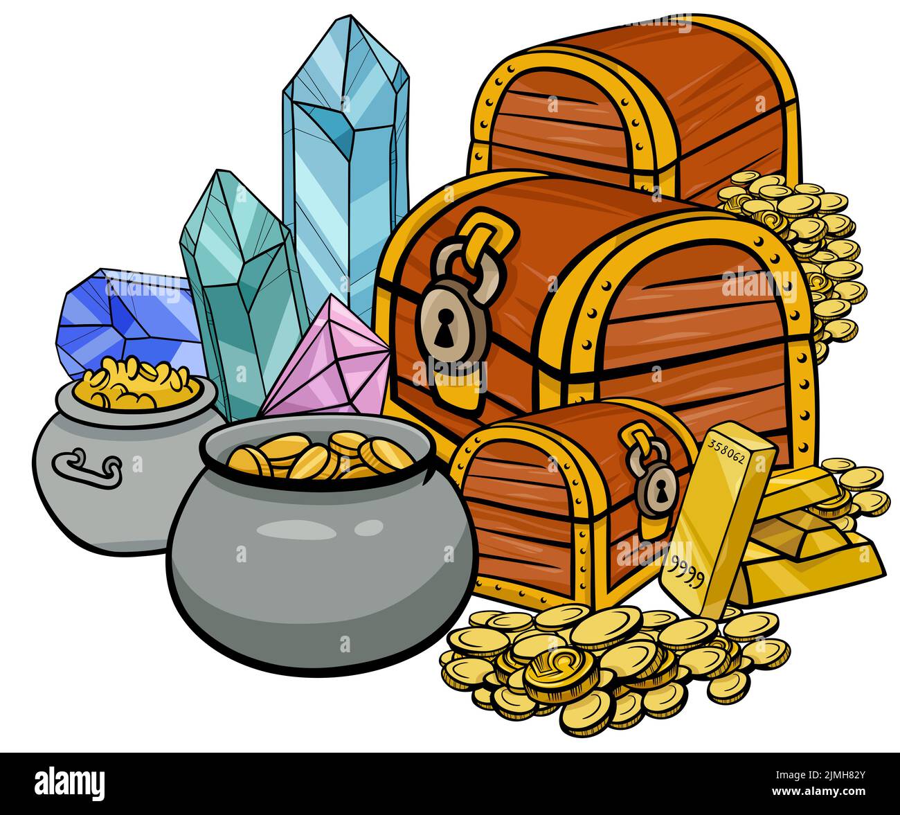 Cartoon treasure with gems and gold Stock Photo - Alamy