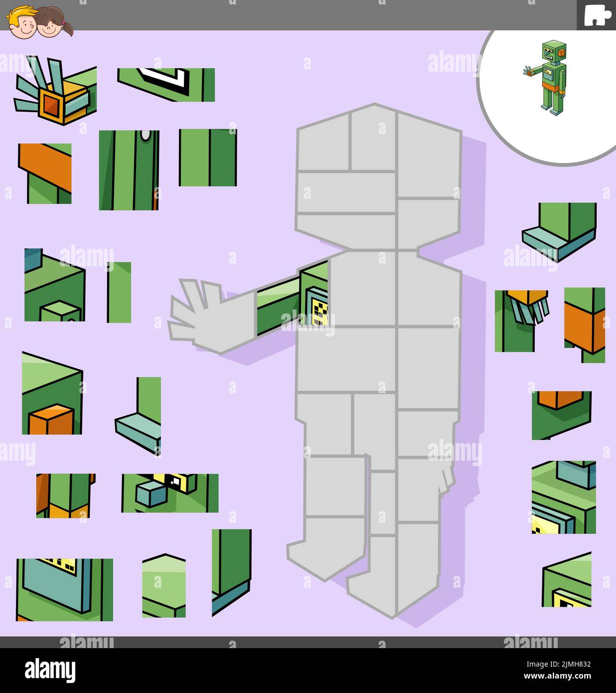 Jigsaw puzzle task with cartoon robot character Stock Photo - Alamy