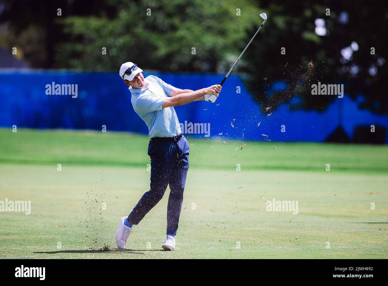 August 6, 2022: Martin Trainer takes his second shot from the fairway ...