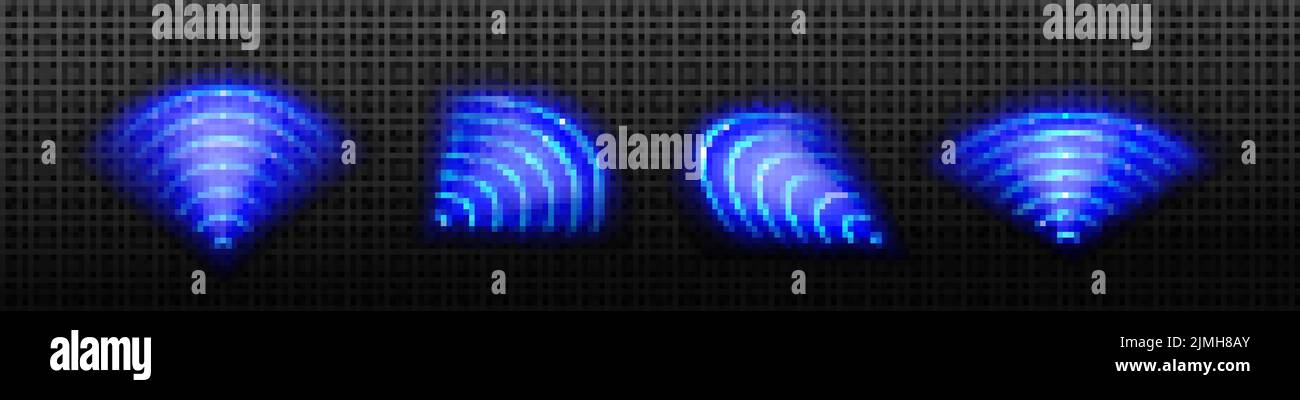 Wi-Fi light effect, blue neon signal sensor waves internet wireless connection. Radar sensing ...