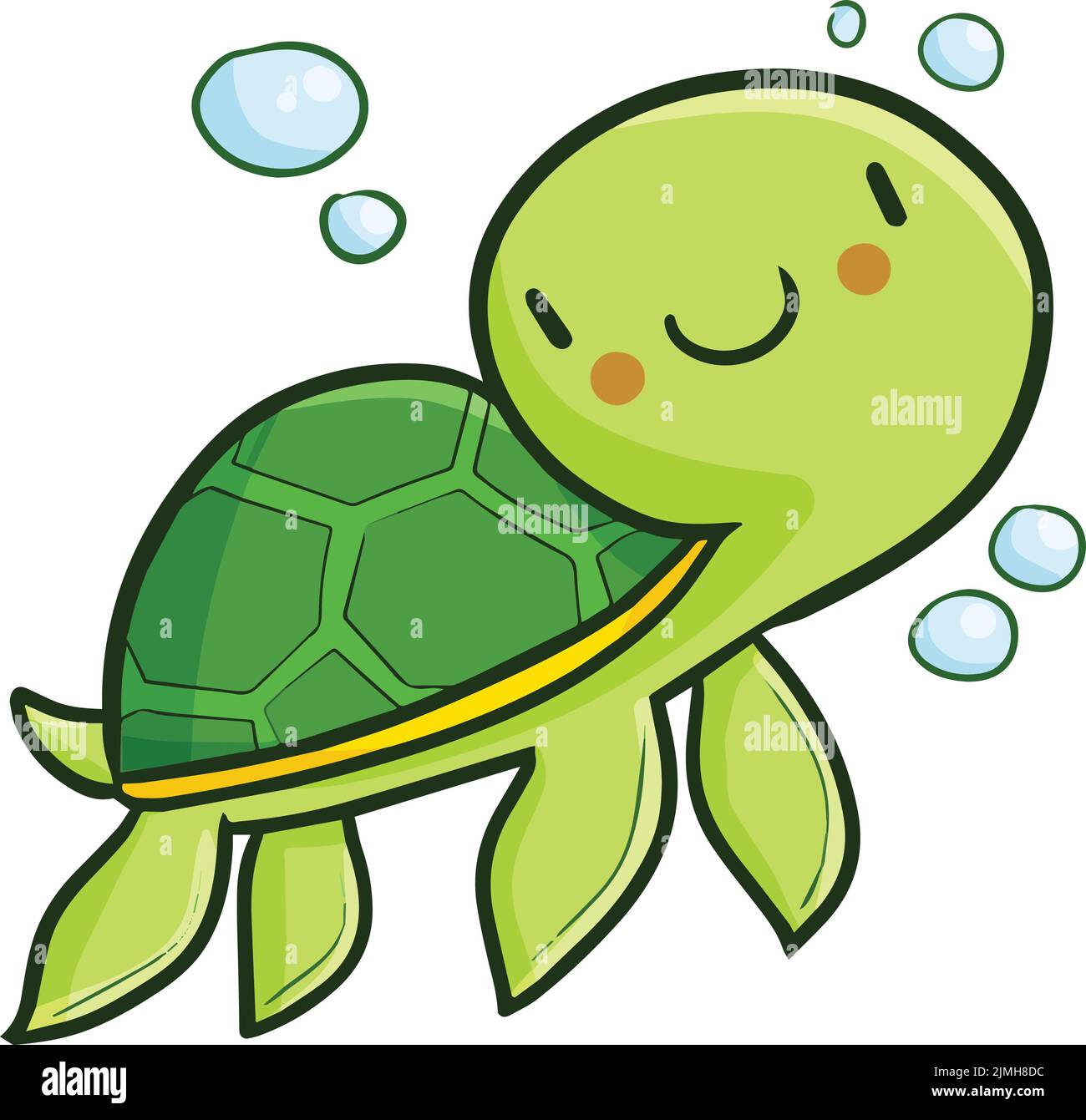 A vector illustration of a cute, green turtle isolated on a white ...