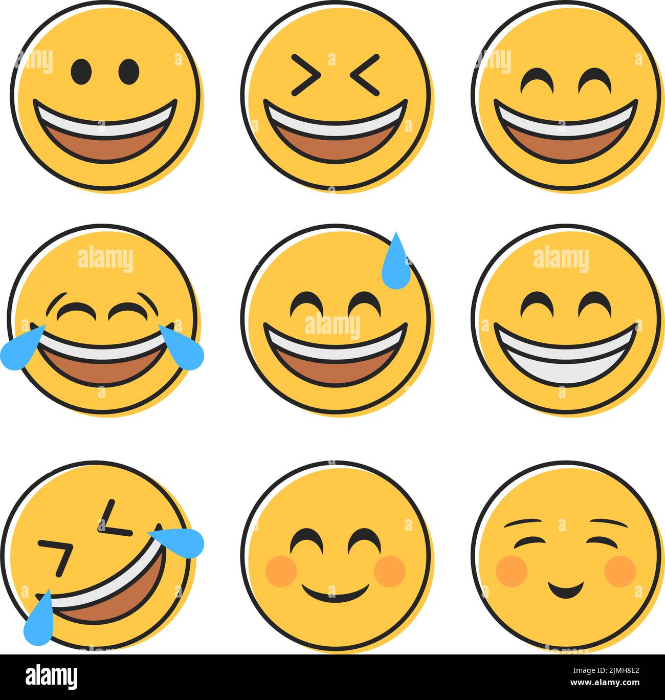A vector pack of different yellow emoticons with different expressions ...