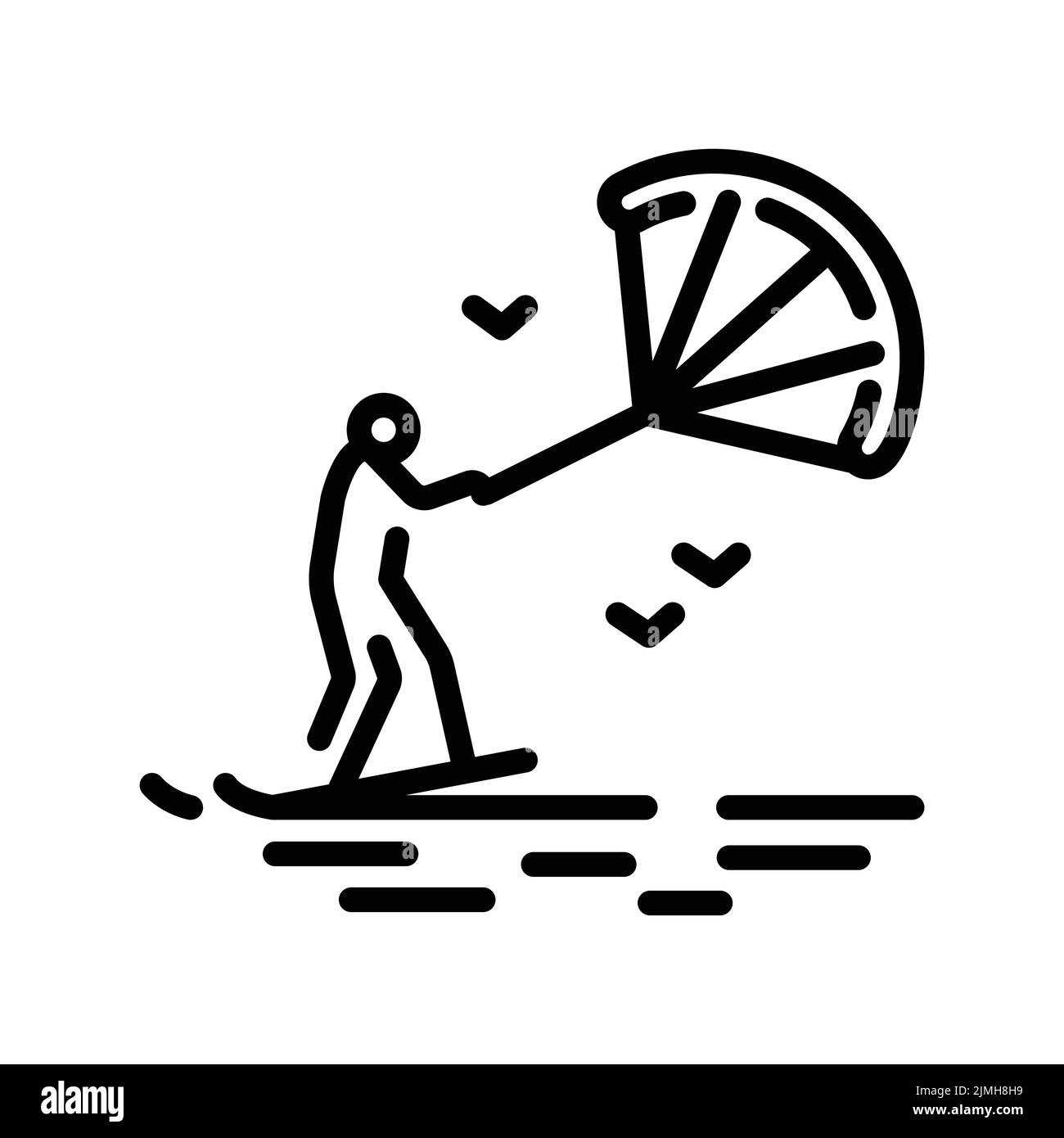 Kitesurfing black line icon. Water activity. Pictogram for web page ...