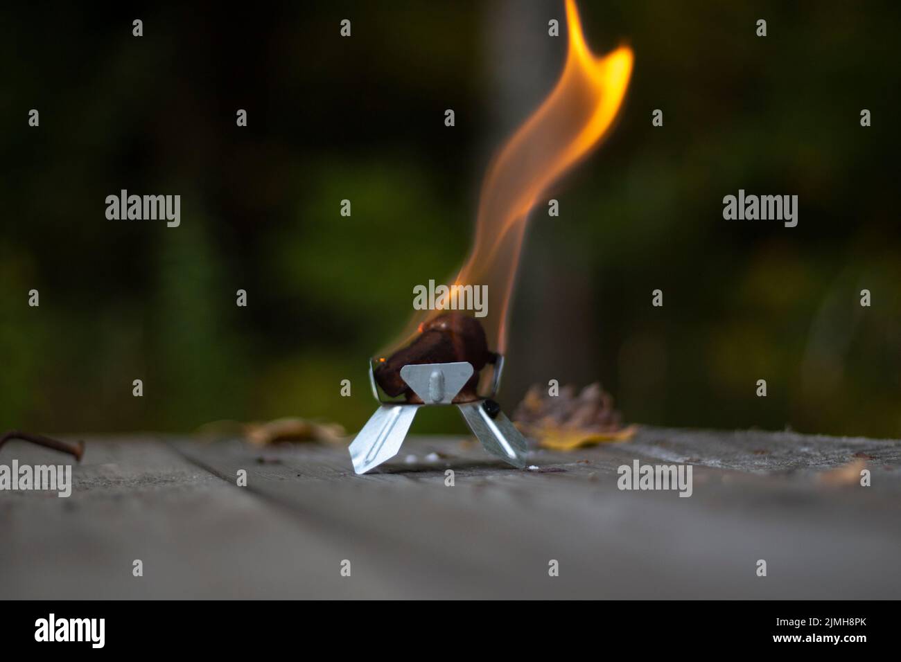 Flames from alcohol. Burning dry alcohol. Object for heating substances ...